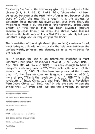 Revelation 1:1-2 - Collection of Biblical Commentaries | PDF