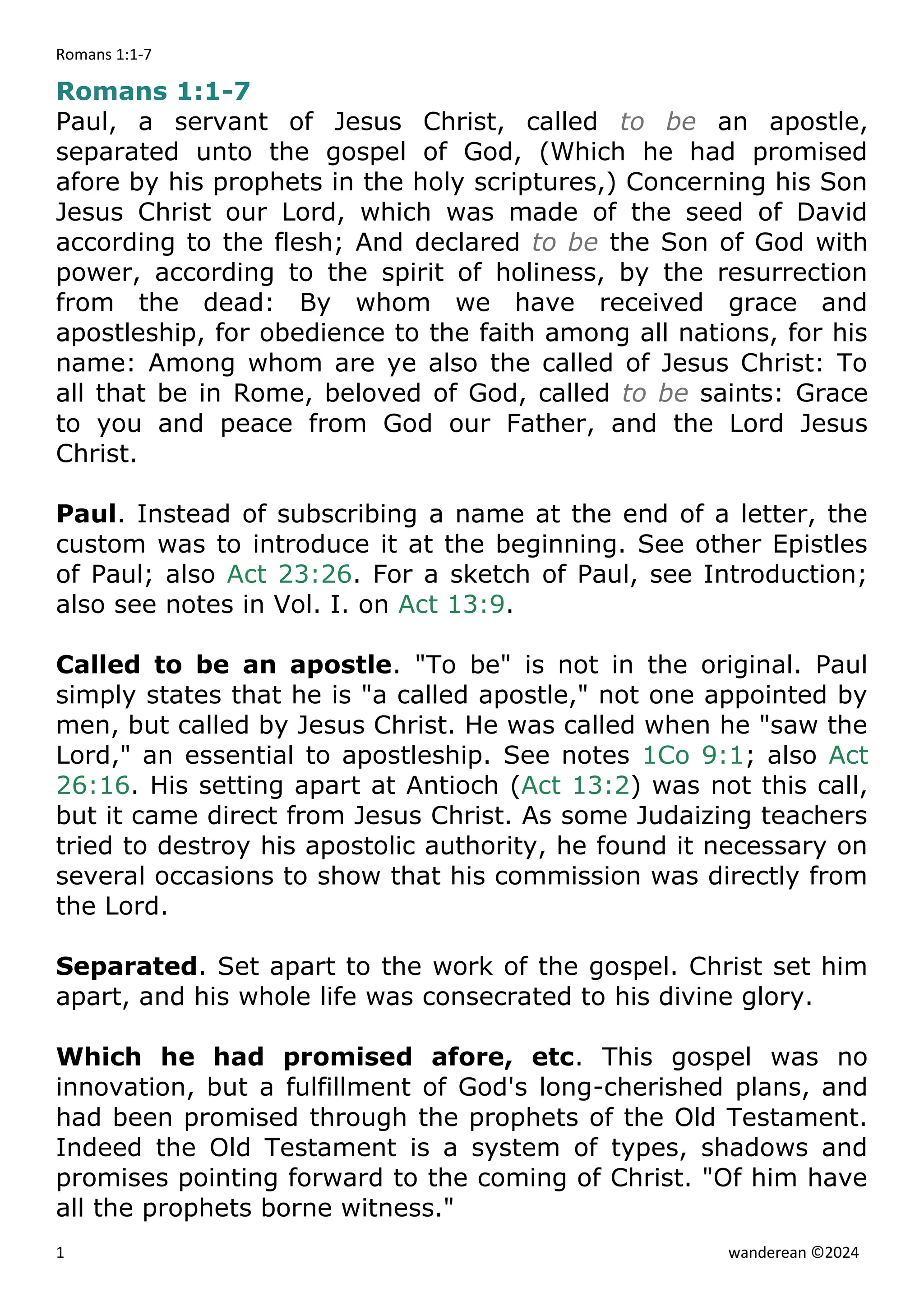 Romans 1:1-7 || Collection of Biblical Commentaries | PDF