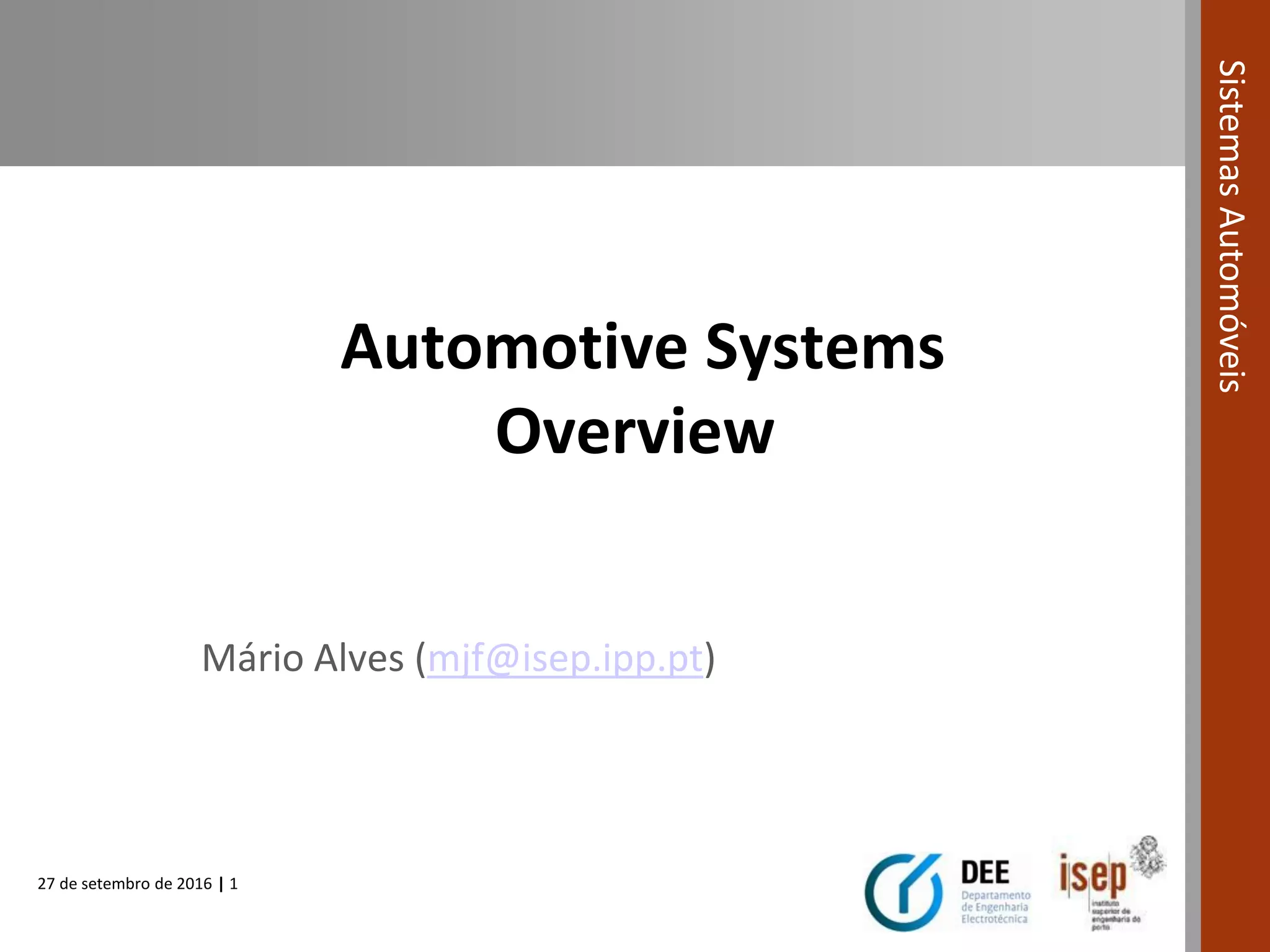 Automotive Systems course (Module 00) - automotive systems overview | PDF