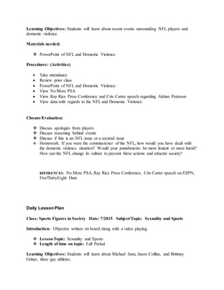 Aaron Sauer Lesson Plans | DOCX | Baseball | Sports