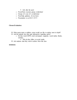 Aaron Sauer Lesson Plans | DOCX | Baseball | Sports