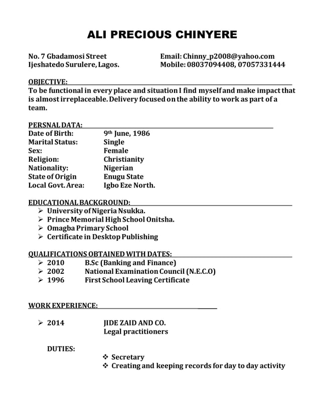 ALI PRECIOUS CHINYERE CV-1-1-1-1 | PDF