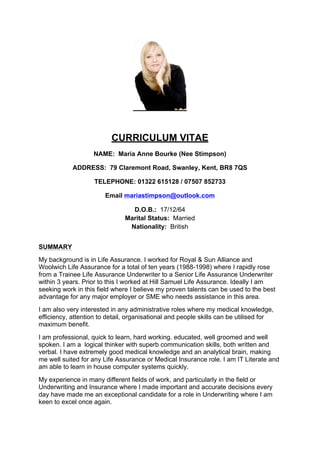 Maria Bourke CURRICULUM VITAE | PDF