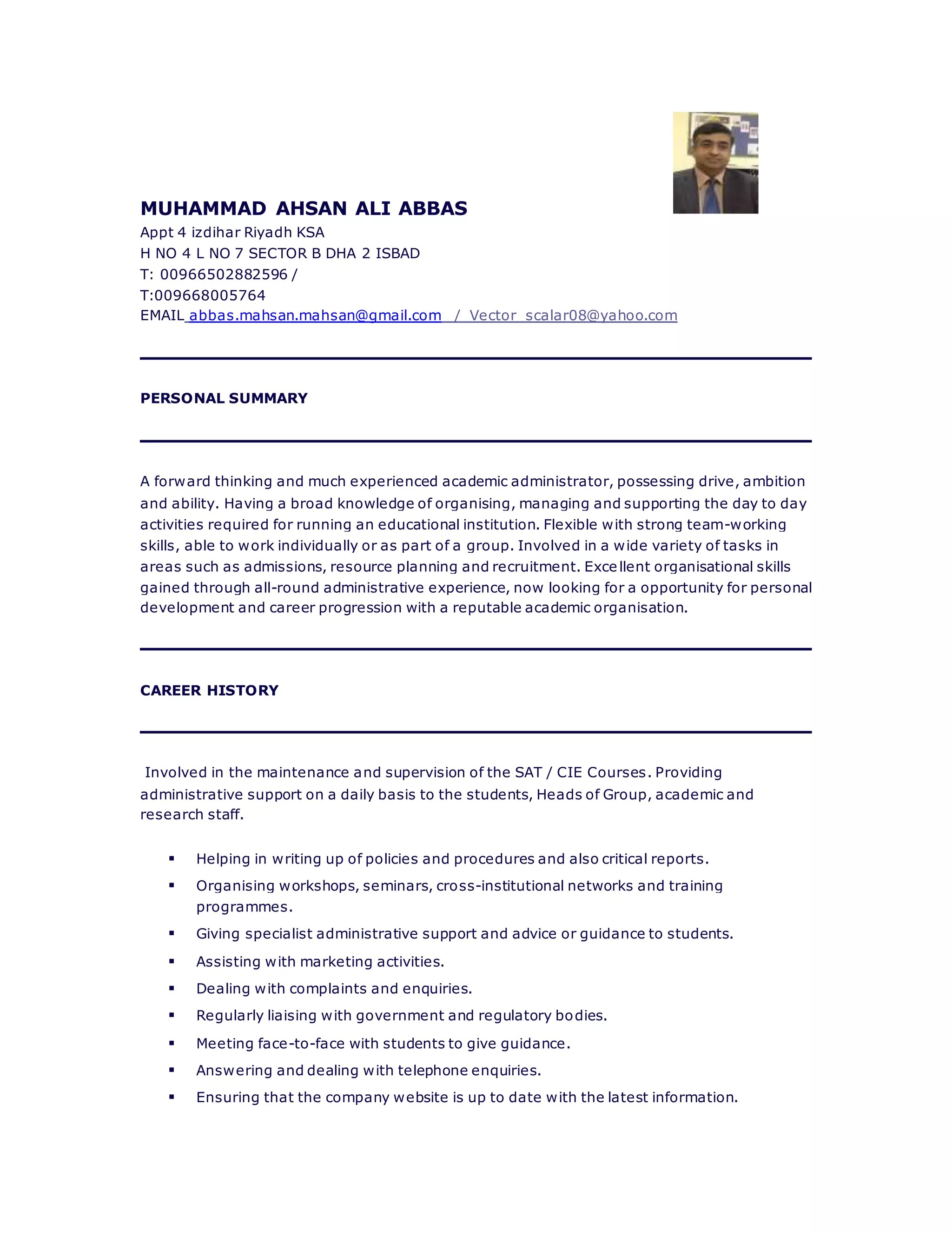 2015-16 CV MUHAMMAD AHSAN ALI ABBAS cv | DOCX | Professional School | Postgraduate Education