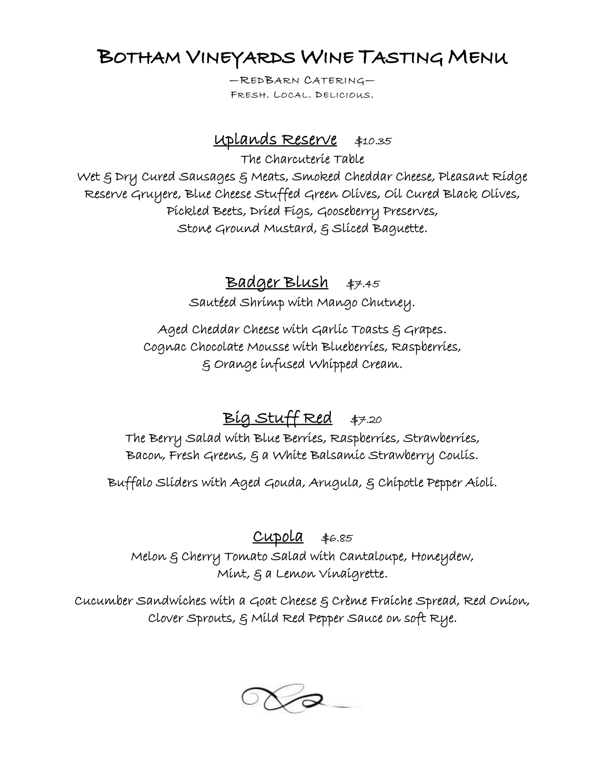 Botham Vineyards Wine Tasting Menu | PDF