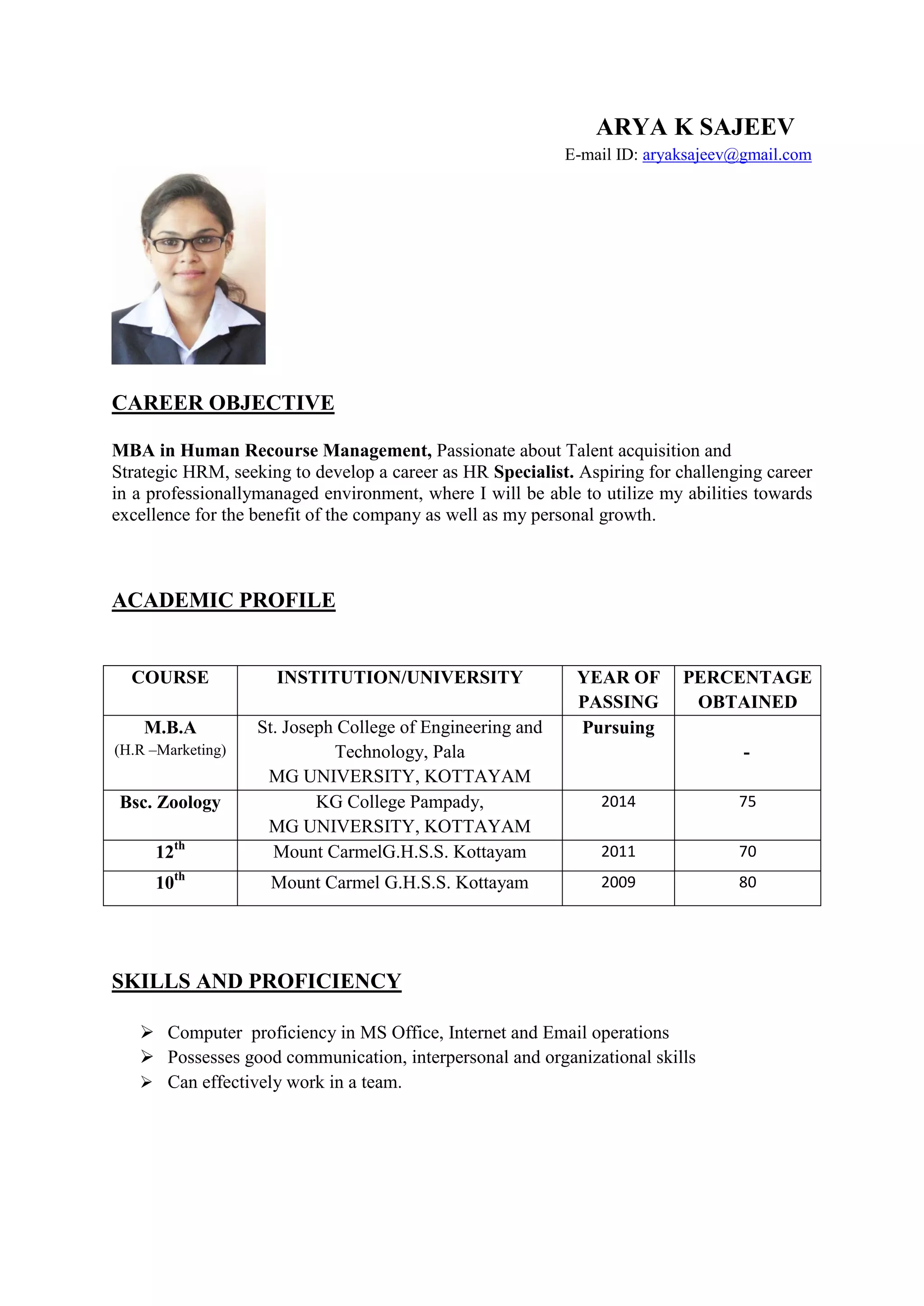 arya resume | PDF | Human Resources | Business