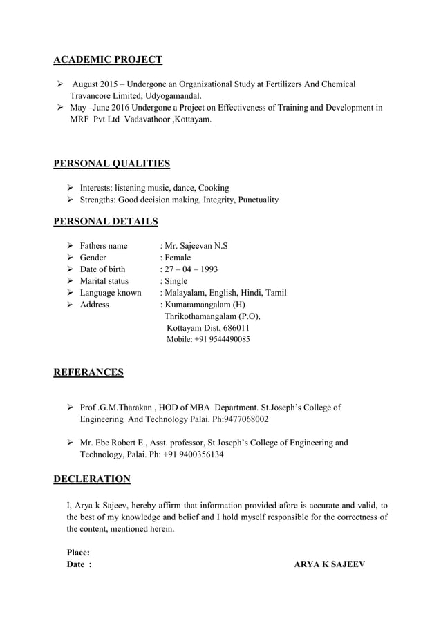 arya resume | PDF | Human Resources | Business