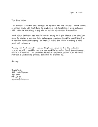 Recomendation from Renata | DOCX | Human Resources | Business