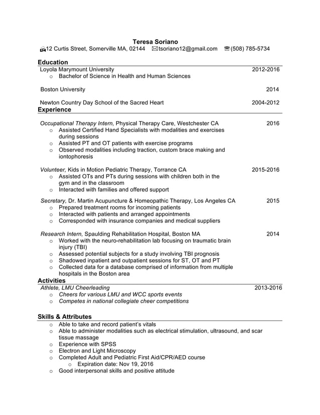 Teresa Soriano Fall resume 16 | PDF
