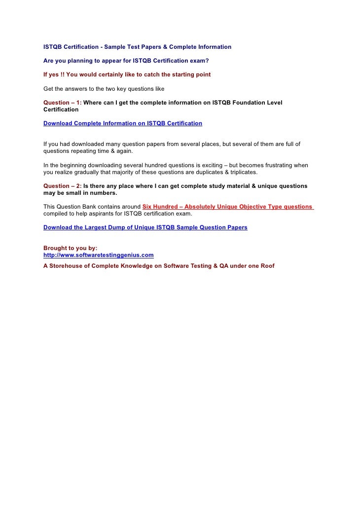 ISTQB Certification Sample Test Papers & Complete Information ISTQB Certification Sample Test Papers & Complete Information