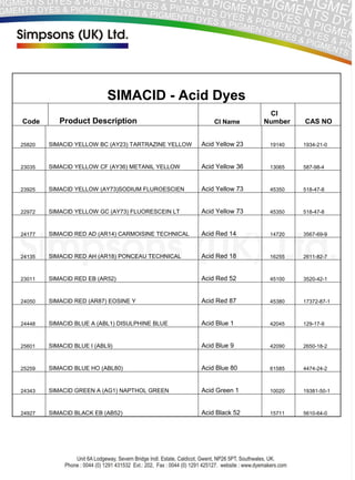 Simpsons Product List Dye and Pigments | PDF