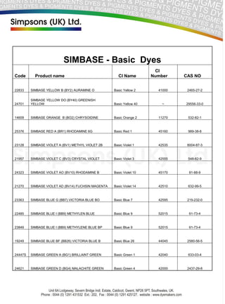 Simpsons Product List Dye and Pigments | PDF