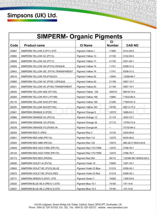 Simpsons Product List Dye and Pigments | PDF