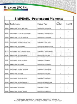 Simpsons Product List Dye and Pigments | PDF