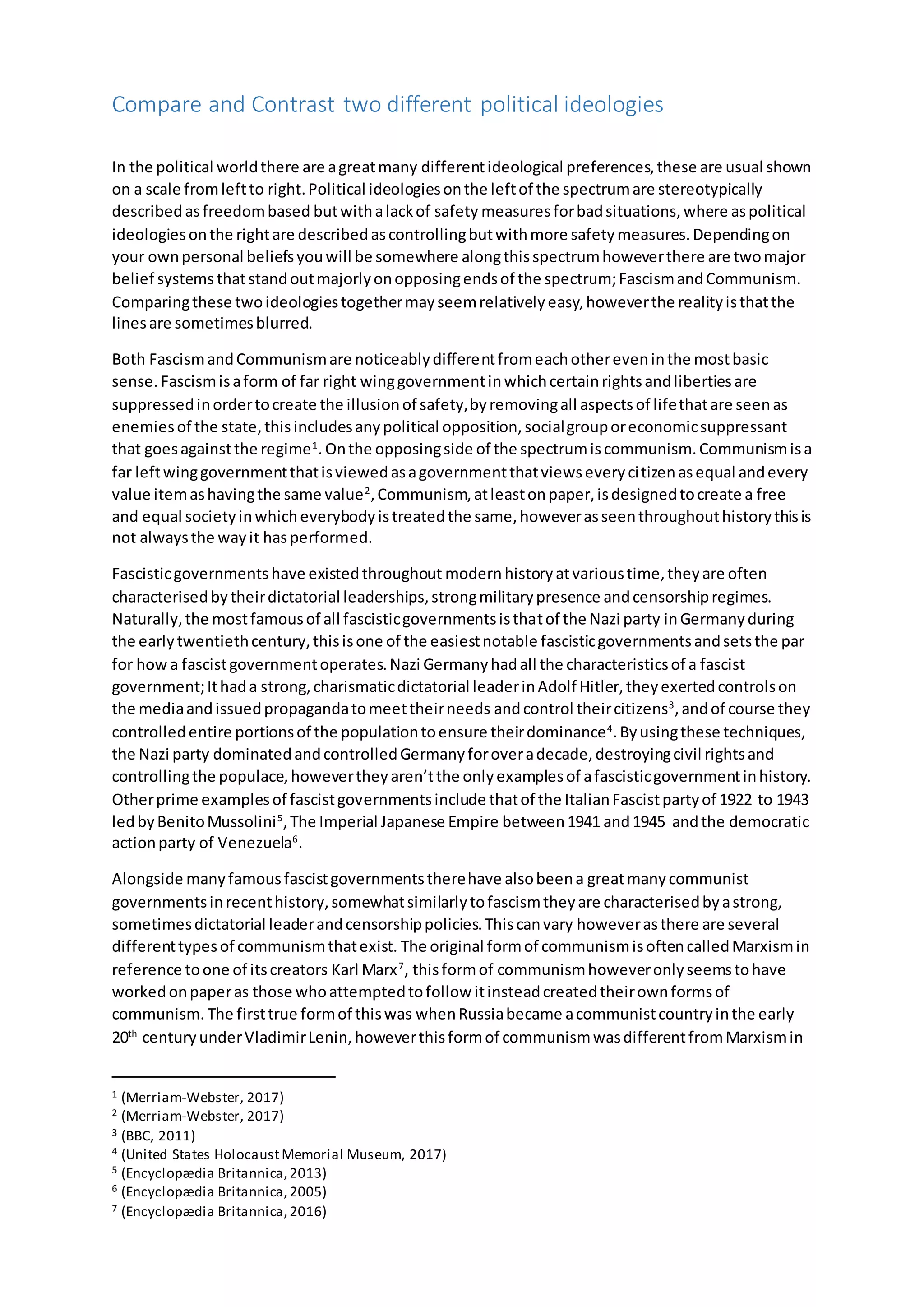 Compare and Contrast two political ideologies | DOCX
