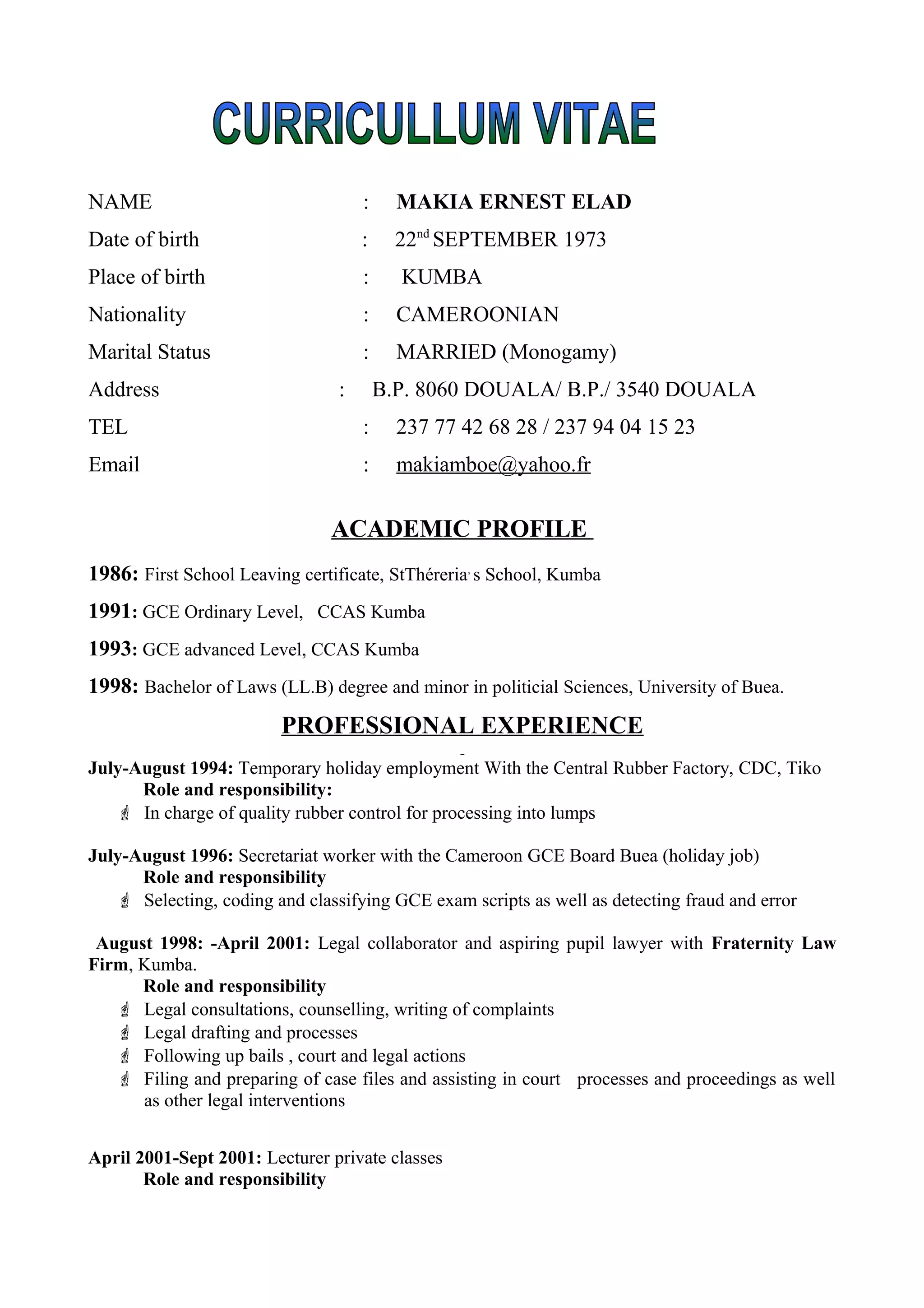CURRICULLUM VITAE ernest | DOC
