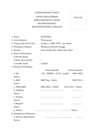 DAFTAR RIWAYAT HIDUP PENDAFTARAN KPPS DESA | PDF