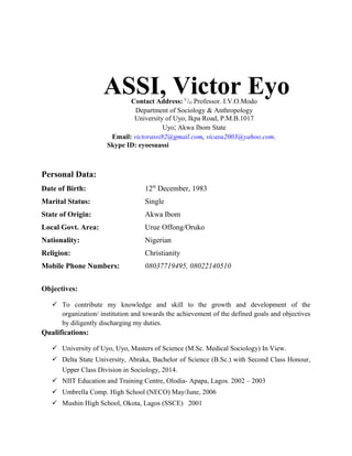 VICTOR EYO ASSI CURRICULUM VITEA | PDF