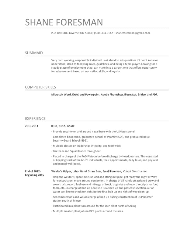 shane foresman resume | PDF