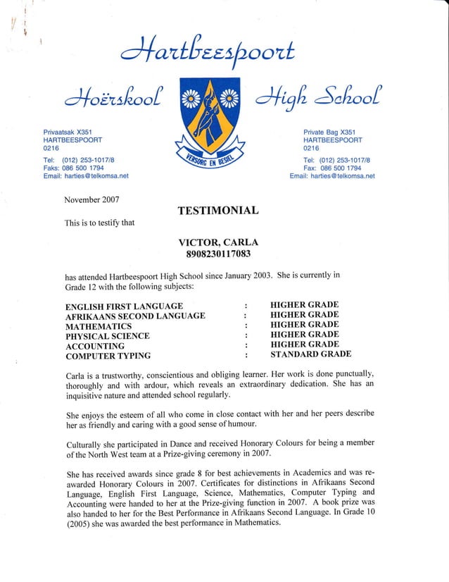 school testimonial | PDF