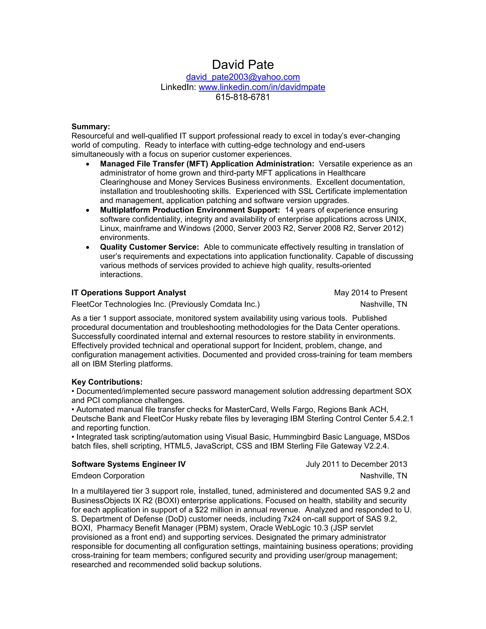 David Pate Resume_MFT | PDF