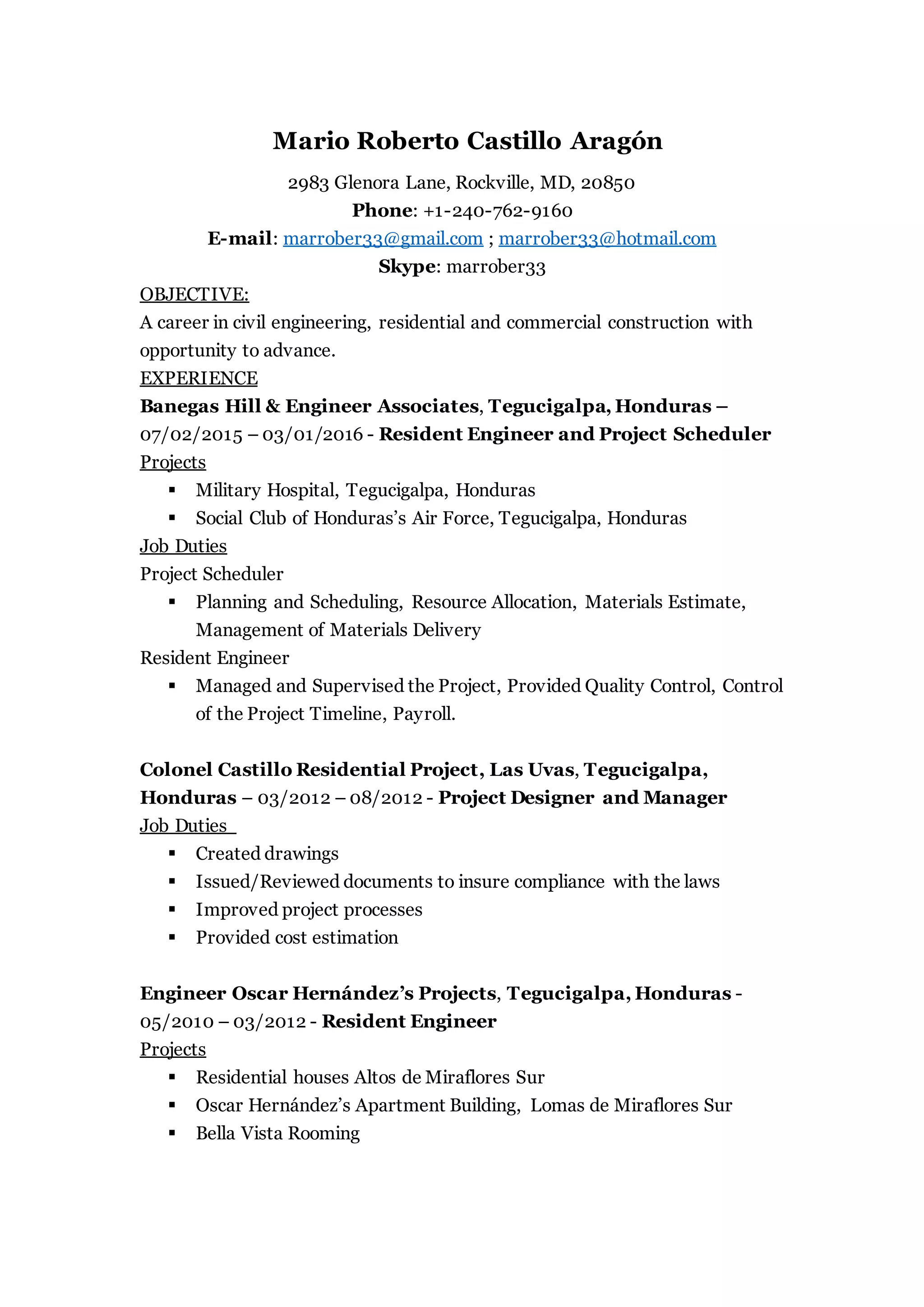 Resume Engineer Mario Roberto Castillo | DOCX