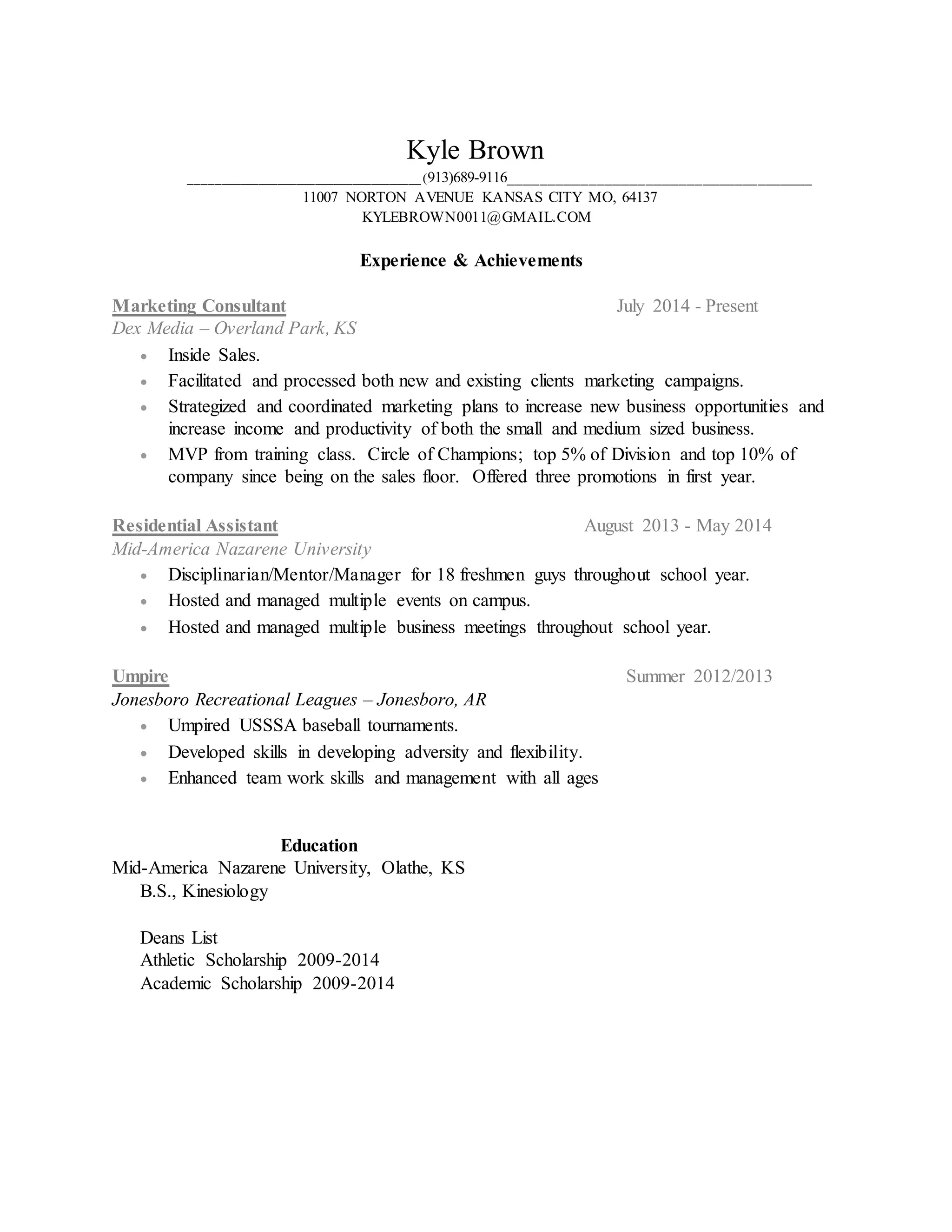 Kyle Brown Updated Resume | DOCX