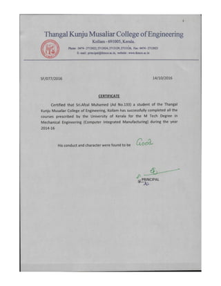 mtech course certificate | PDF