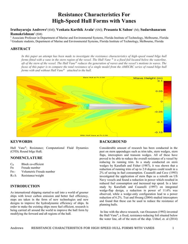 Final Paper - RESISTANCE CHARACTERISTICS FOR HIGH-SPEED HULL FORMS WITH VANES | PDF