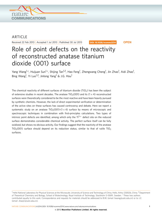 Role of point defects on the reactivity of reconstructed anatase titanium dioxide (001) surface ...