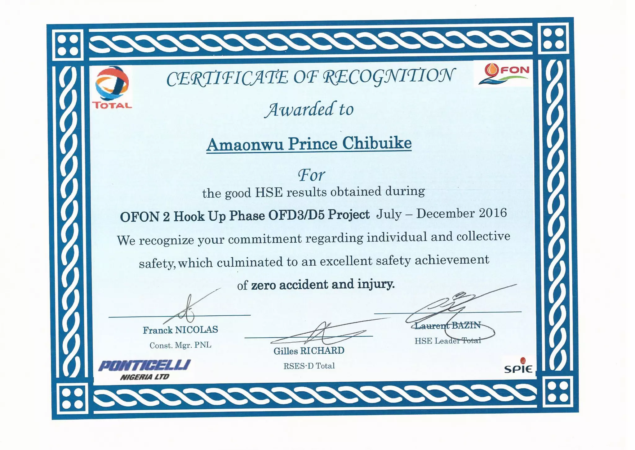 CERTIFICATE OF RECOGNITION _ D3_D5 OFON 2 PROJECT | PPT