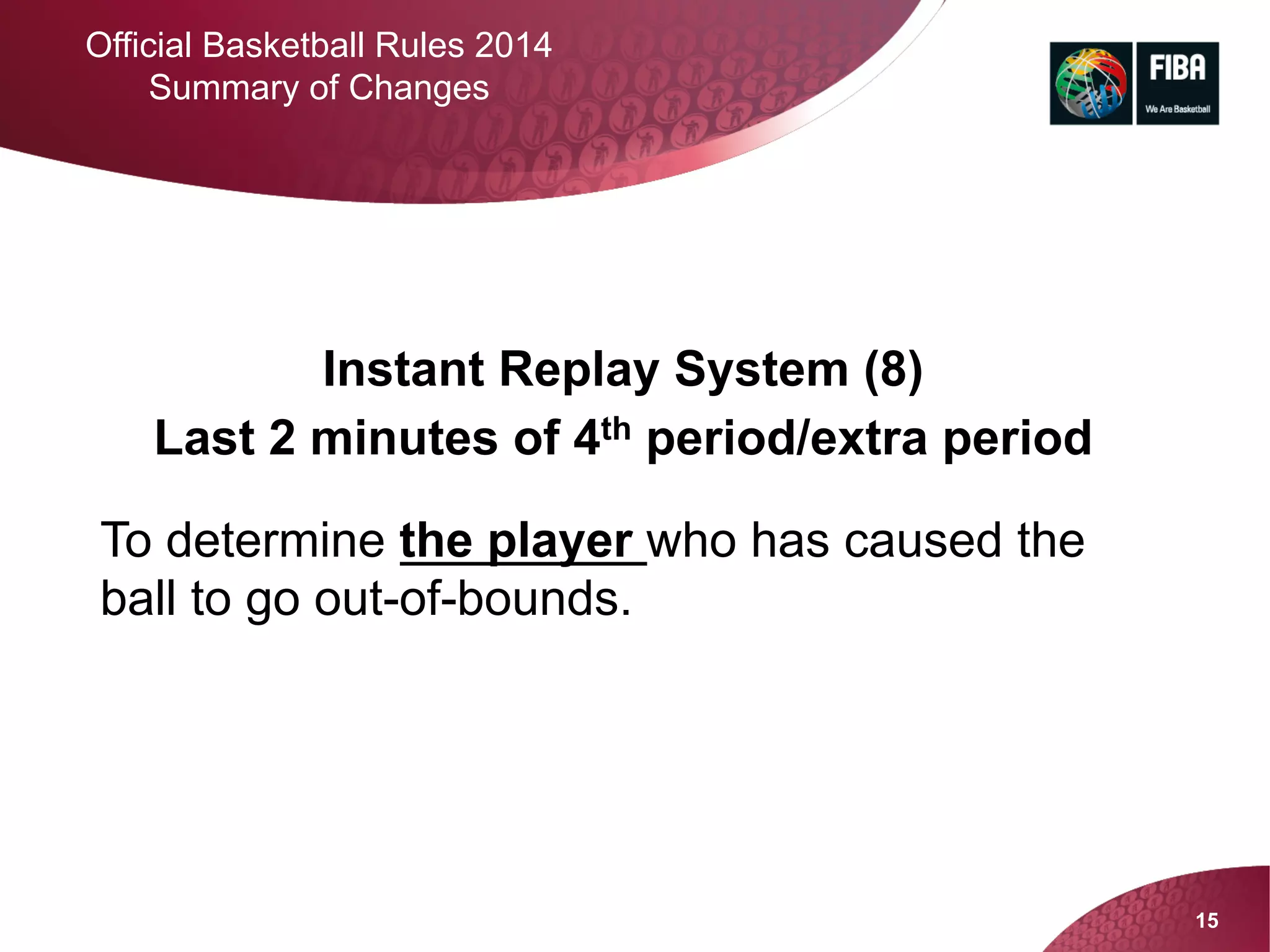 FIBA Official Basketball Rules: Summary Change 2014 | PDF