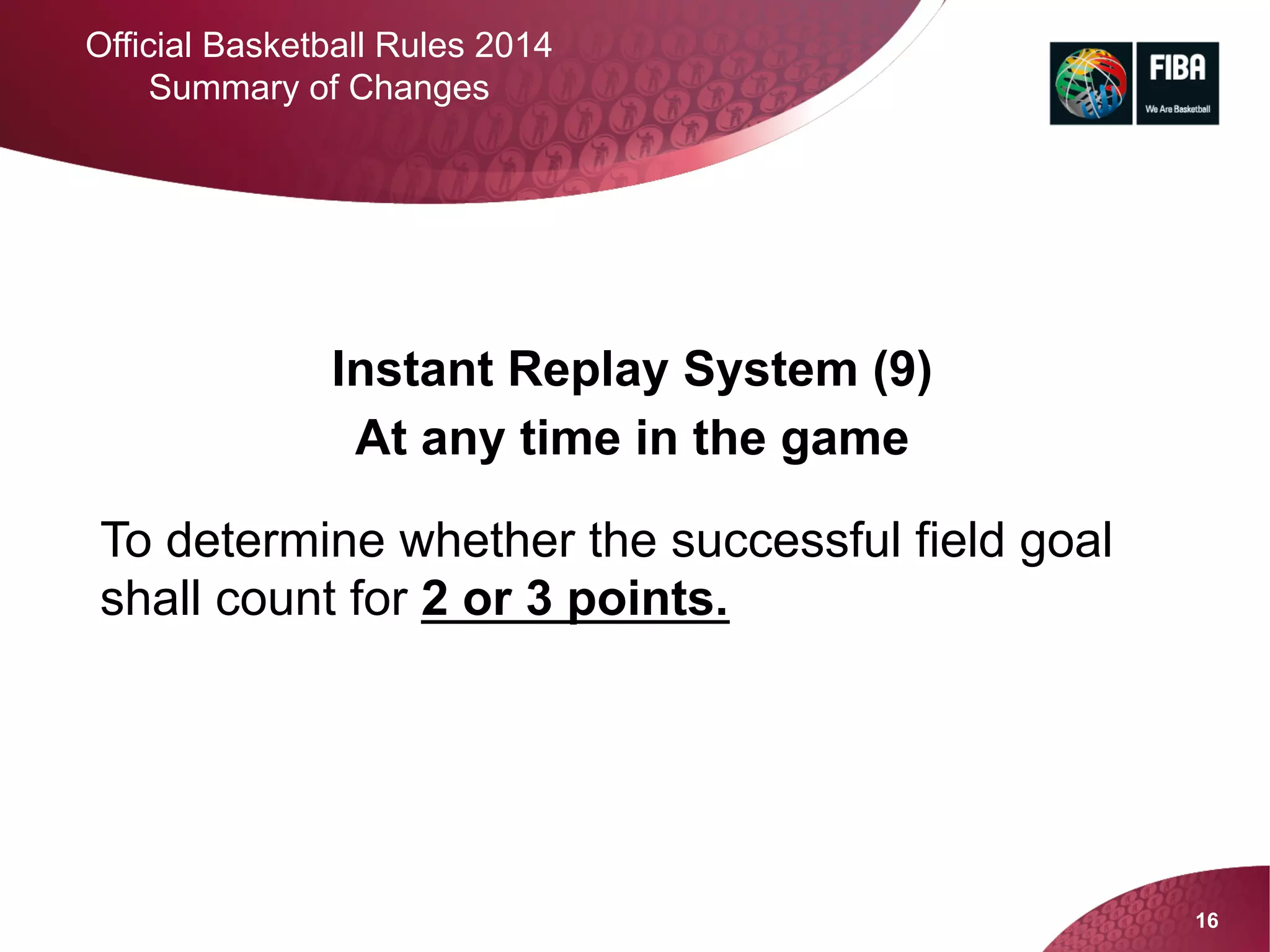 FIBA Official Basketball Rules: Summary Change 2014 | PDF