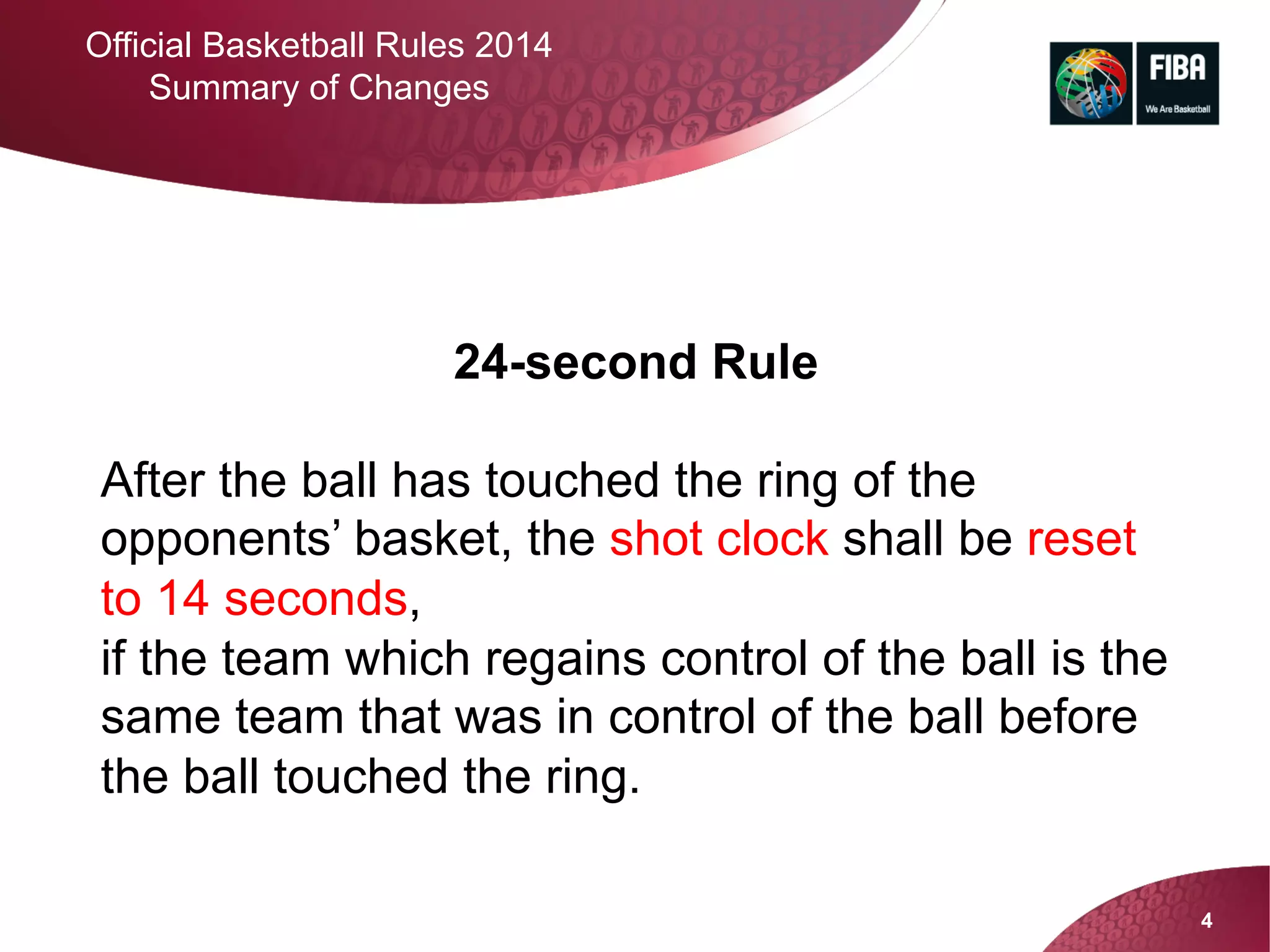 FIBA Official Basketball Rules: Summary Change 2014 | PDF