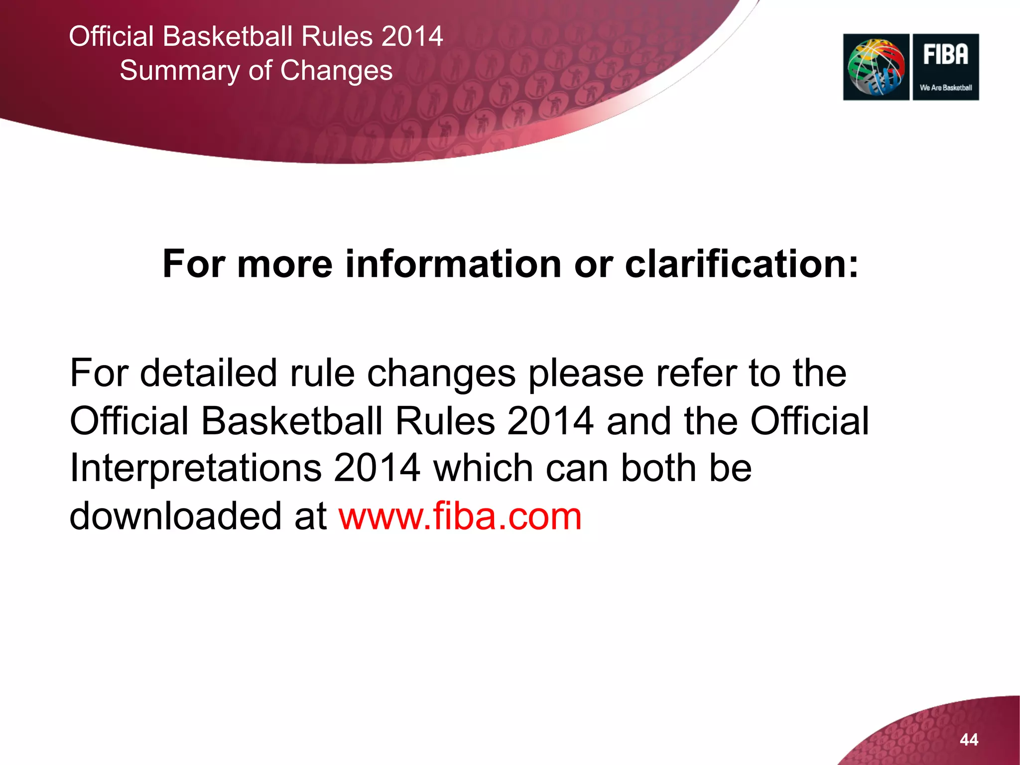 FIBA Official Basketball Rules: Summary Change 2014 | PDF