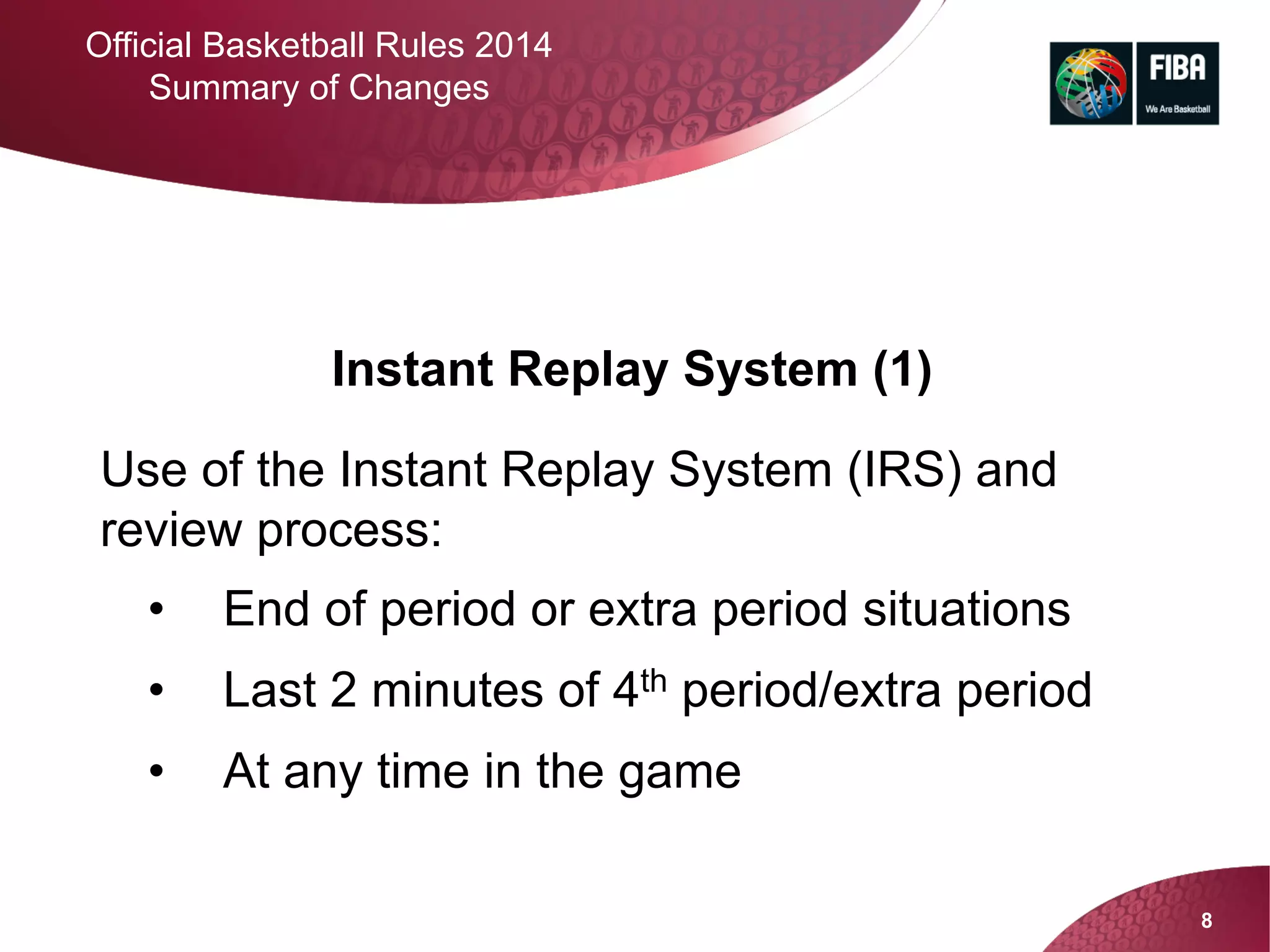 FIBA Official Basketball Rules: Summary Change 2014 | PDF