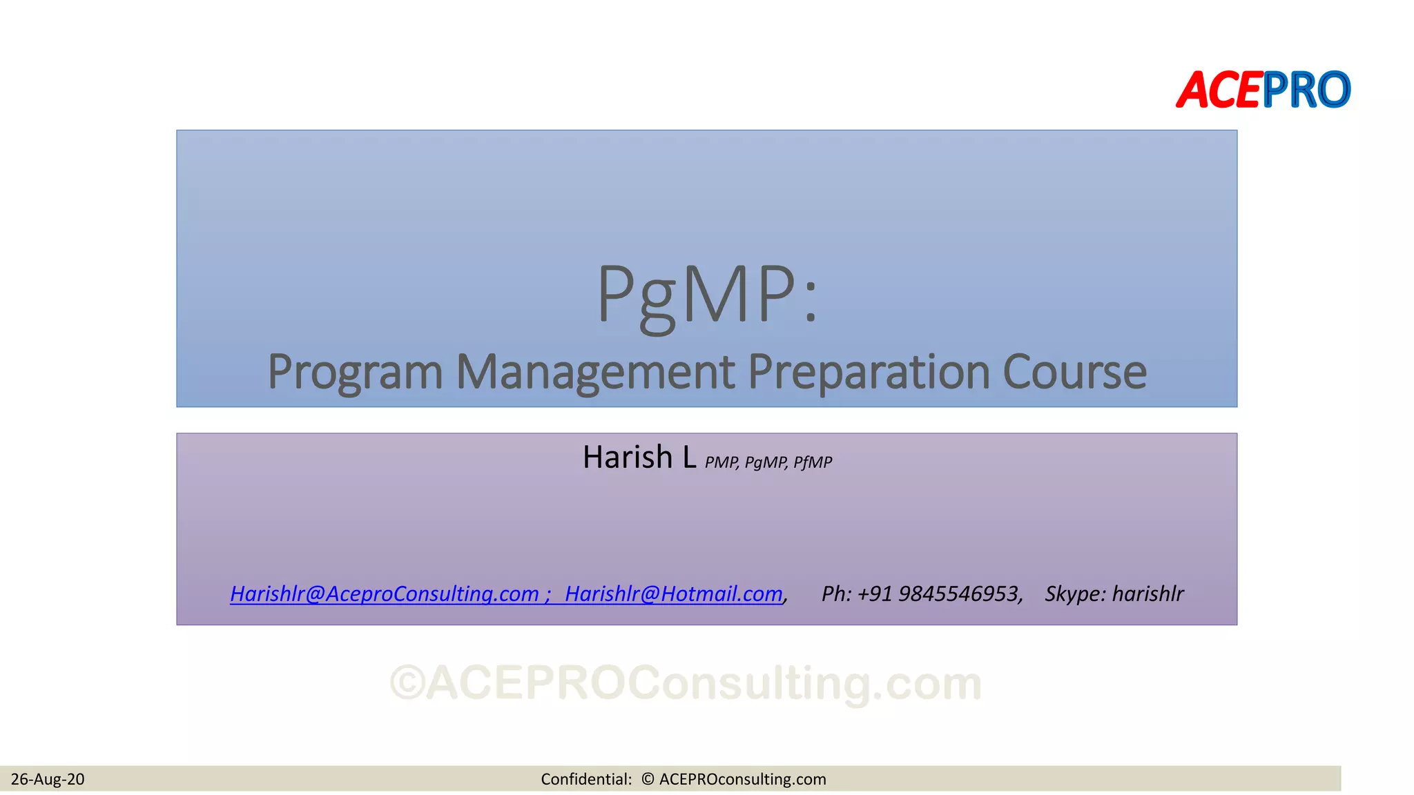 PMI-PgMP (Program Management Professional) Approach and plan | PPT