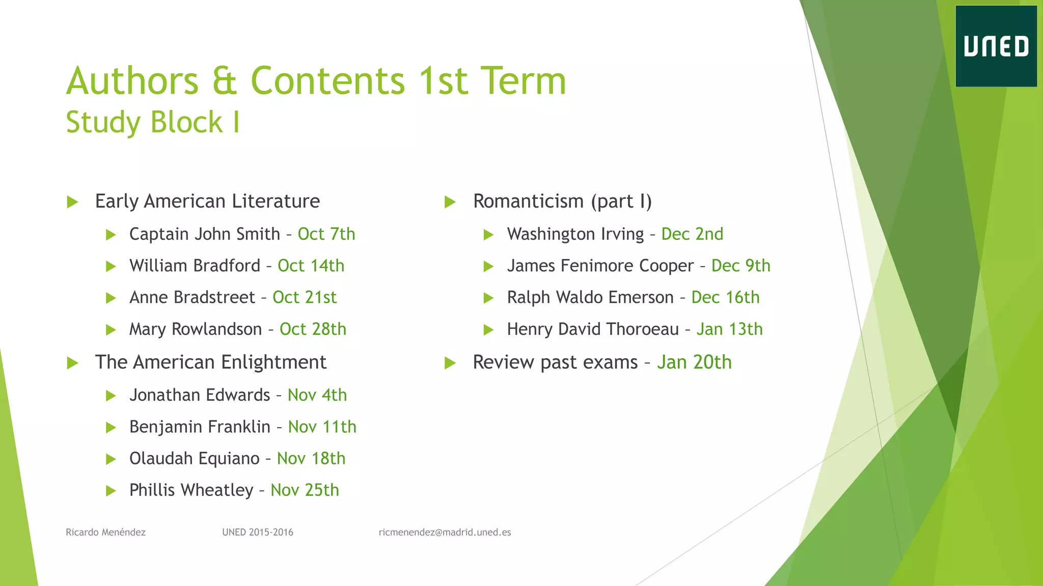 UNED American Literature I: Presentation | PDF