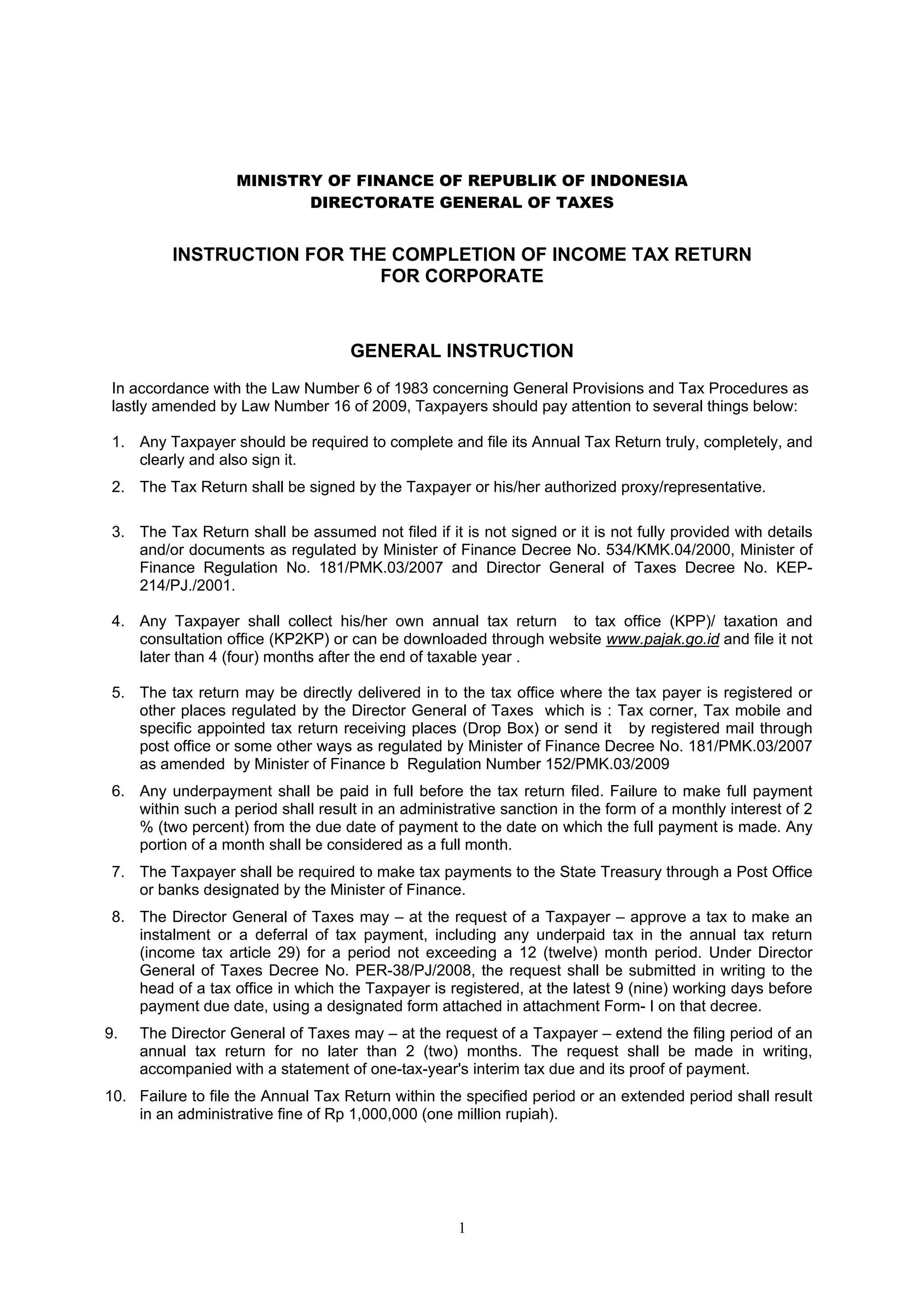 INSTRUCTION FOR THE COMPLETION OF INCOME TAX RETURN FOR CORPORATE | PDF