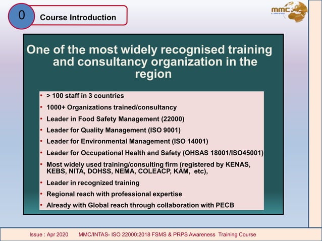 INTRODUCTION AWARENESS TRAINING - ISO 22000 | HACCP MMCL | PPT