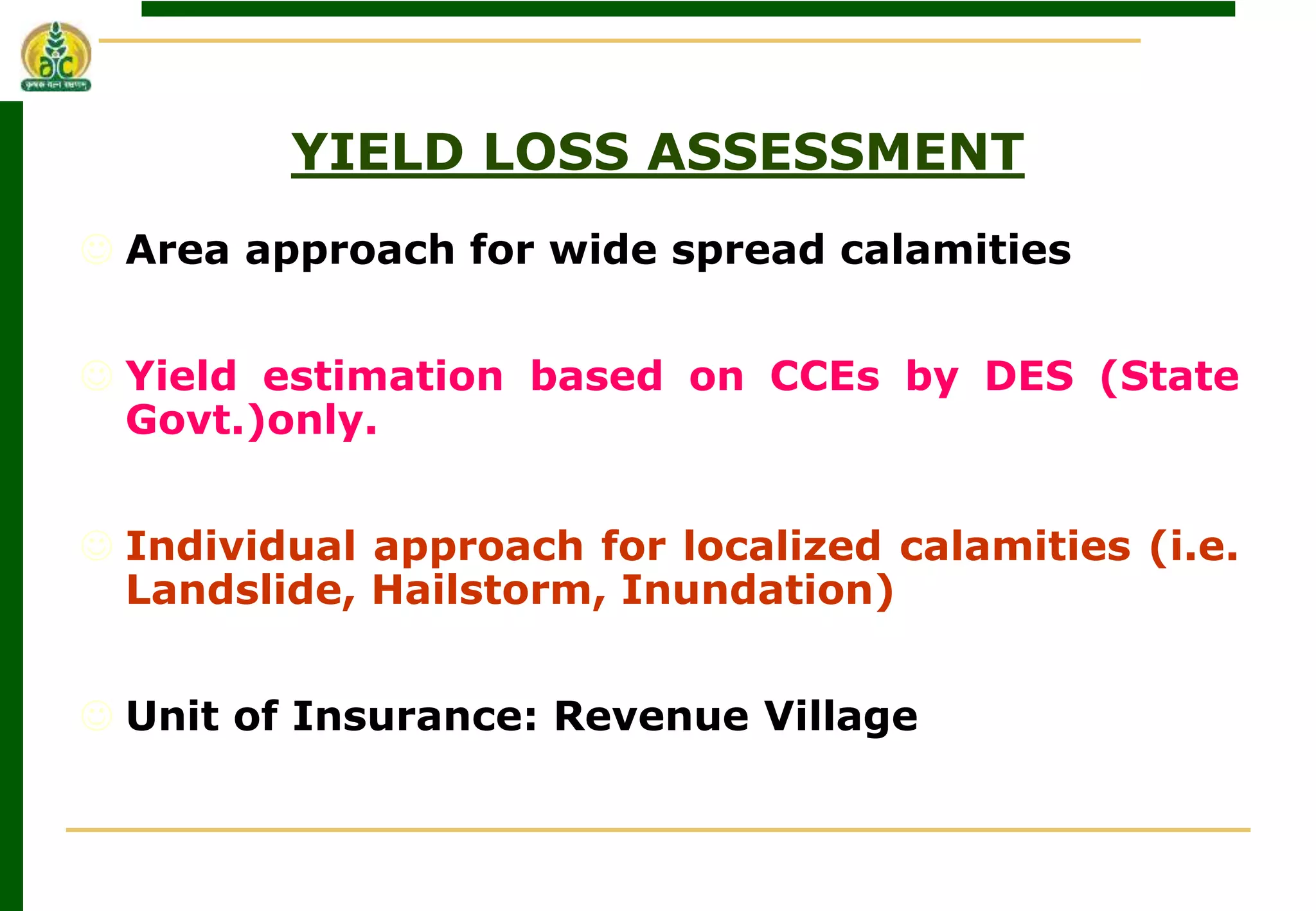 Crop and Livestock Insurance schemes: Coverage & procedures, loss ...