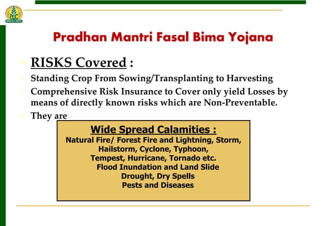 Crop and Livestock Insurance schemes: Coverage & procedures, loss estimation and modification in ...