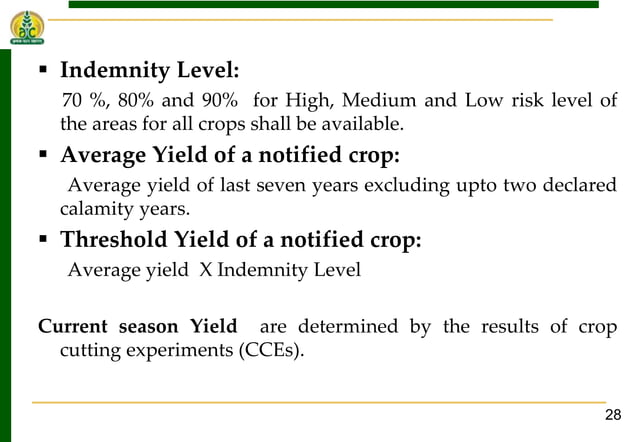 Crop and Livestock Insurance schemes: Coverage & procedures, loss estimation and modification in ...
