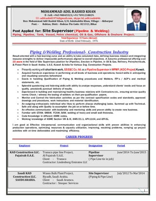 00 resume of site supervisor (Pipeline & welding) | DOCX