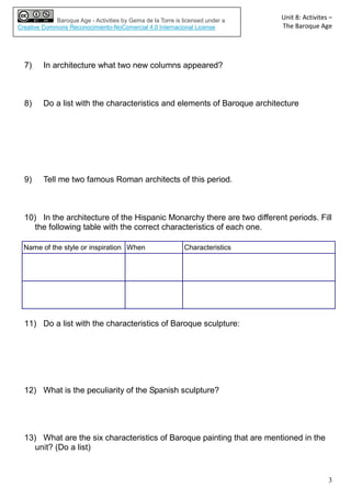 Unit 8: Activities - Tha Baroque Age | PDF