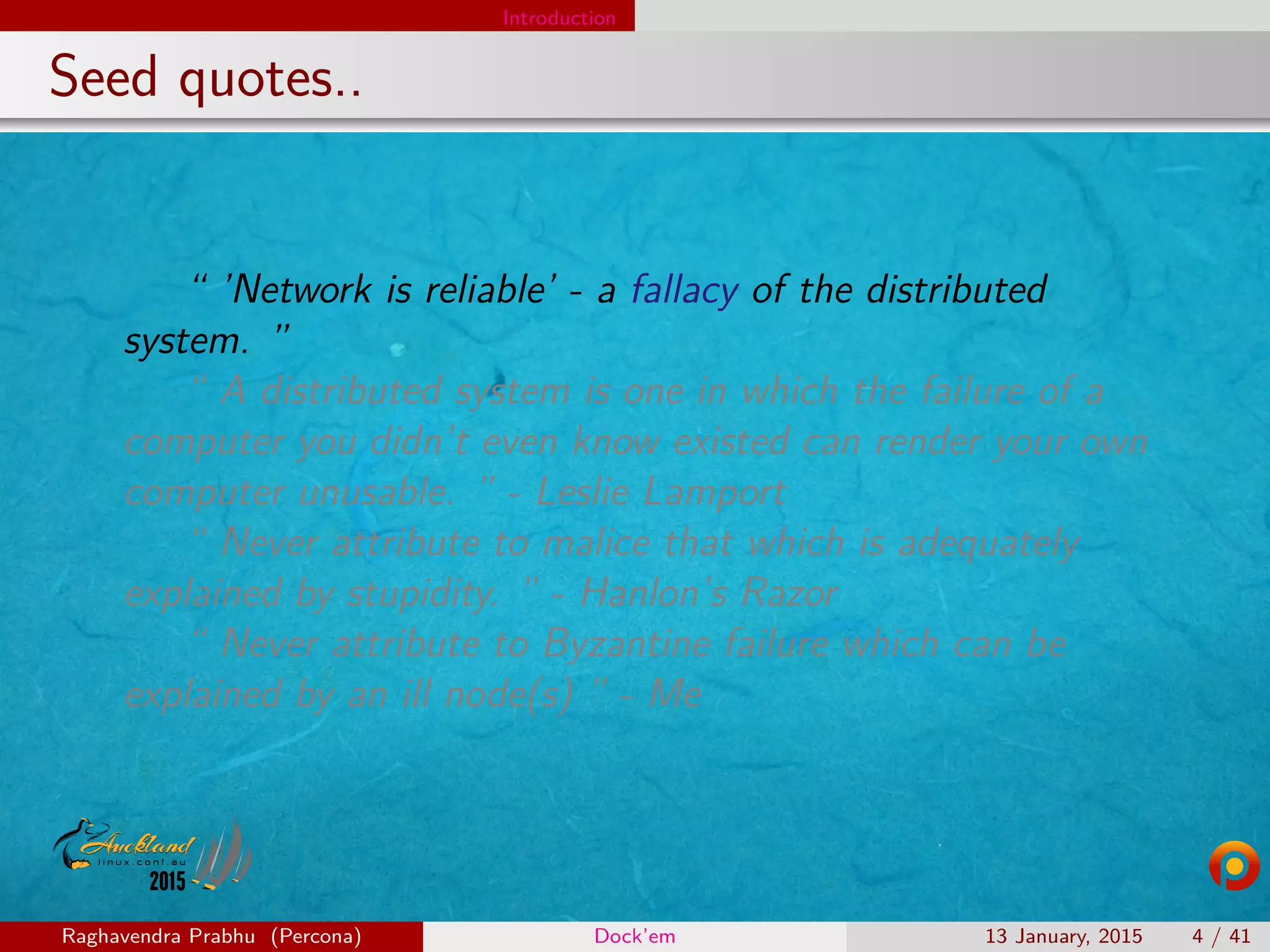 Dock'em: Distributed Systems Testing with NetEm and Docker | PPT