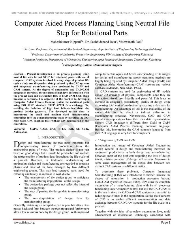 Computer Aided Process Planning Using Neutral File Step for Rotational ...