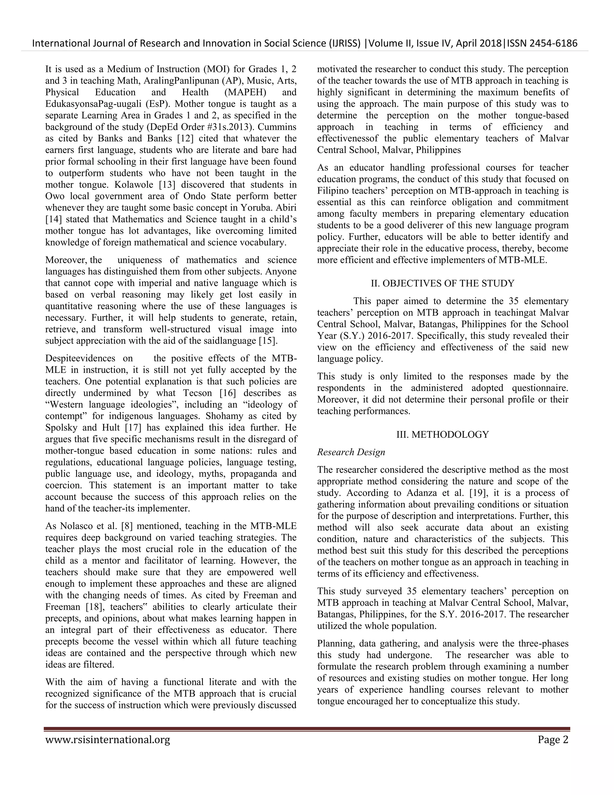 The Bridging Process: Filipino Teachers’ View on Mother Tongue | PDF