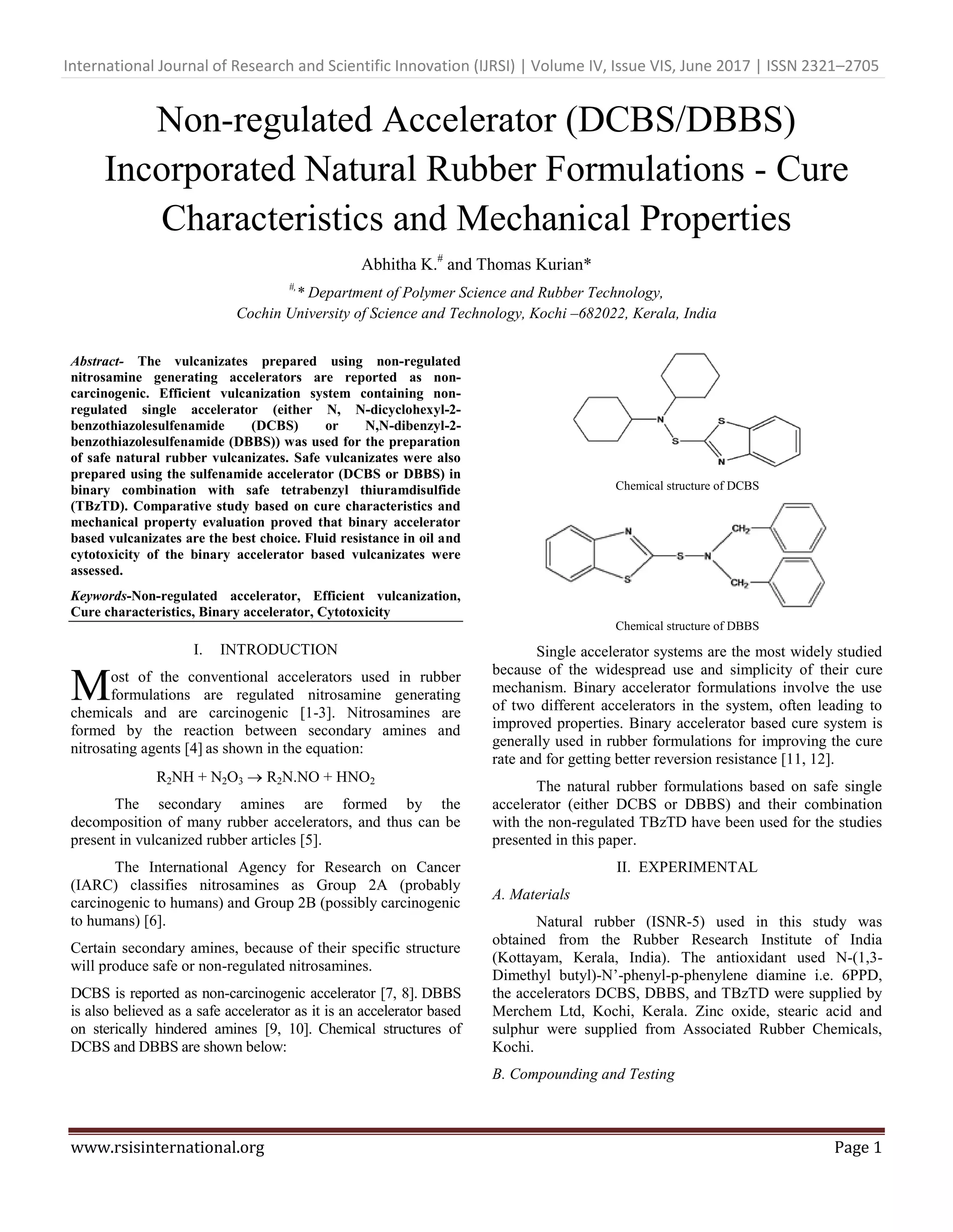 Non-regulated Accelerator (DCBS/DBBS) Incorporated Natural Rubber Formulations - Cure ...