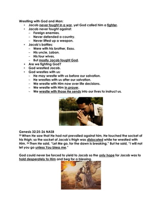 01-06-19, Genesis 32;24-32, Transformed, Jacob Wrestles With God | PDF